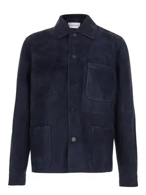 Givenchy Classic Collar Suede Jacket With Patch Pockets - Blu