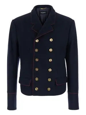 DOLCE E GABBANA Napoleon Piped Wool Jacket For - Blu