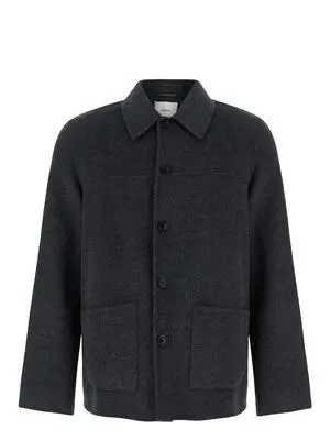 GRIFONI Wool-blend Jacket With Classic Collar And Front Patch Pockets - Grey