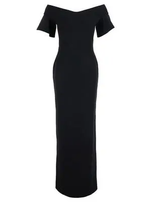 Solace London Cielo Off-shoulder Long Dress With Hidden Back Zip In Tech Fabric - Black