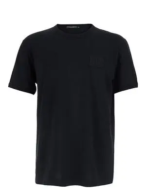 DOLCE E GABBANA Cotton Crew Neck T-shirt With Tone-on-tone Front Logo - Black