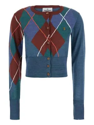 VIVIENNE WESTWOOD Vivienne Westwood Argyle Cropped Cardigan In Wool Blend Blu