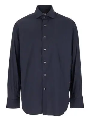 ALESSANDRO GHERARDI Stretch Cotton Blend Button-front Dress Shirt With Classic Collar - Blu