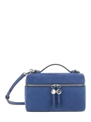 Tory Burch Romy Leather Crossbody Handbag With Adjustable And Removable Strap, Logo Lettering And Zip Closure, 19x12x6 Cm - Blu