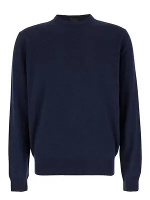 LEPLAIN Merino Wool, Silk & Cashmere Crewneck Sweater With Ribbed Trim - Blu