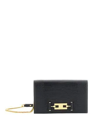 Elisabetta Franchi Ecoleather Crossbody Handbag With Chain Strap And Front Logo Plaque Closure - Black