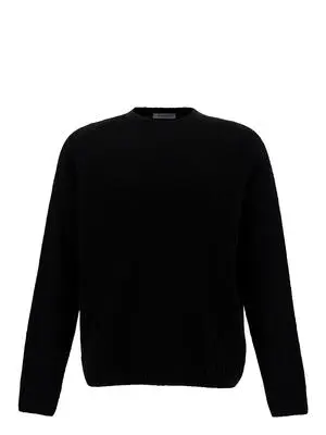 GAUDENZI Alpaca & Wool Crewneck Sweater With Ribbed Finishes - Black