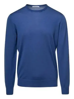 GAUDENZI Crew Neck Long Sleeve 100% Virgin Wool Sweater With Ribbed Cuffs And Hem - Blu