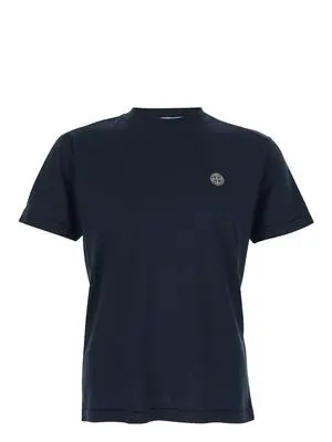 Stone Island Cotton Crew Neck T-shirt With Front Logo Patch - Blu