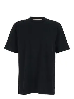 Hugo Boss Cotton Crew Neck T-shirt With Logo Lettering Embroidery On Front - Black