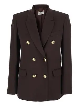 Elisabetta Franchi Double-breasted Stretch Viscose Blazer With Peak Revers And Welt & Flap Pockets - Brown