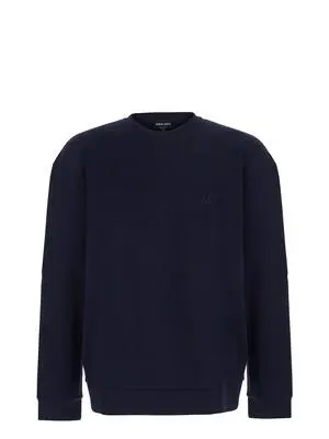 Giorgio Armani S Tech Fabric Sweatshirt With Embroidered Logo And Side Pockets - Blu