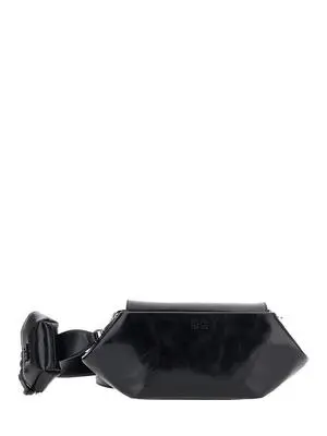 GANNI Genuine Leather Shoulder Handbag With Front Plaque Detail, Zip Closure And Internal Zip Pocket - Black