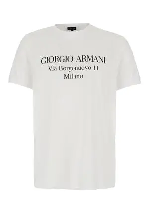 Giorgio Armani S Cotton Crew Neck T-shirt With Front Address Print - White