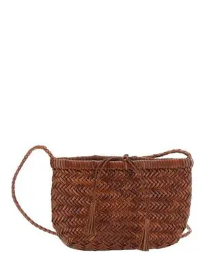 Dragon Diffusion Minsu Leather Crossbody Bag With Woven Motif, 22x12x5 Cm - Brown