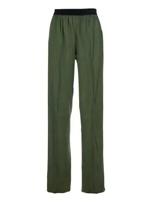 TOM FORD Tom Ford Logo Elastic Waist Stretch Silk Pants, Relaxed Straight-Leg Design Green