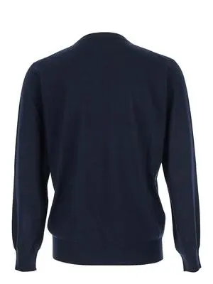 KANGRA Wool Crewneck Sweater With Ribbed Trims - Blu