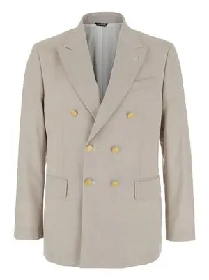 REVERES 1949 Double-breasted Peak Revers Wool-blend Blazer For - Beige