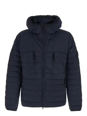 Stone Island Stone Island Tech Fabric Down Jacket With High Collar And Logo Arm Patch Blu