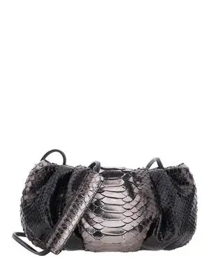 BIAGINI Pillow' Leather Python Clutch With Shoulder Strap And Magnetic Closure, 23.5x13x10 Cm - Black