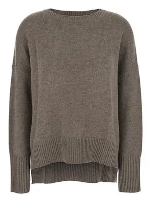 LISA YANG Lisa Yang Cashmere Mila Relaxed-Fit U-Neck Sweater With Ribbed Finishes Beige
