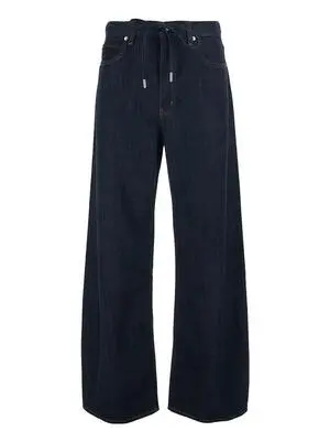 FRAME Frame Drawstring Waist Wide-Leg Jeans With Bow Detail And Straight Hem Blu