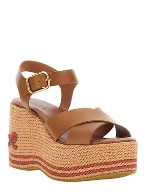 CHLOÉ Chloé Women's Leather Wedges With Adjustable Strap And Embroidered Heel Logo