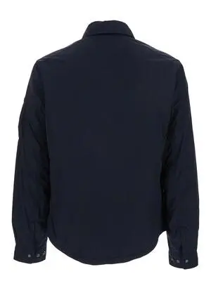 C.P. COMPANY C. P. Company Tech Fabric Button-Front Jacket With Classic Collar And Logo Sleeve Plate Blu