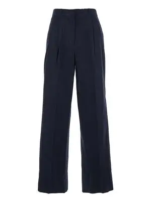 DUNST Cotton-blend Relaxed-fit Pants With Front Pleats - Blu