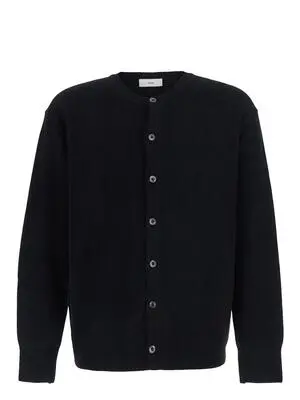 DUNST Crewneck Knit Cardigan In Wool-viscose-nylon-cashmere Blend - Black