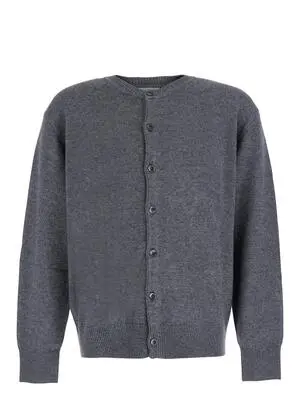 DUNST Crewneck Knit Cardigan With Long Sleeves - Grey