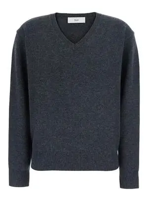 DUNST Cashmere V-neck Sweater For With Long Sleeves - Grey