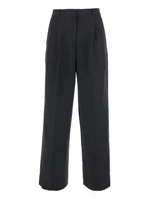 DUNST Double Pleated Wide Slacks With Pockets - Grey
