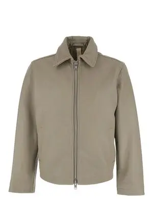 SUNFLOWER Leather Crop Jacket With Classic Collar & Dropped Shoulders - Beige