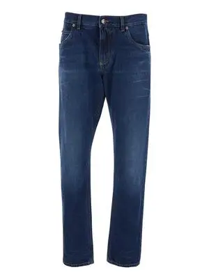 DOLCE E GABBANA Logo Patch Denim Jeans With Belt Loops - Blu