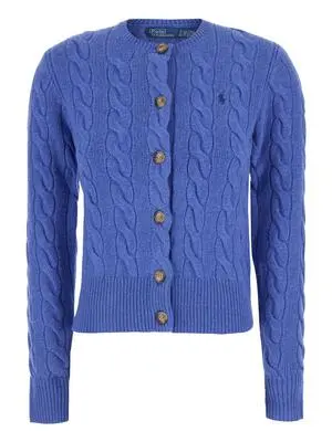 Polo Ralph Lauren Polo Ralph Lauren Crew Neck Cable-Knit Cardigan With Embroidered Pony Blu
