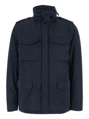 Aspesi Tech Fabric Front-zip Jacket With High Collar And Side Zip Pockets - Blu