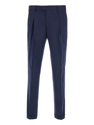 PT TORINO Single-pleat Blend Wool Pants With Straight Hem - Blu