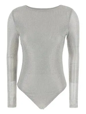TWENTY FOURHAITCH Long Sleeve V-neck Bodysuit For - Metallic