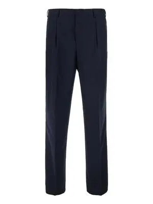 PT TORINO Wool Blend Trousers With Belt Loops And Front Pleats - Blu