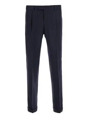 PT TORINO Wool Blend Dress Pants With Single Front Pleat, Regular Fit & Straight Hem - Blu