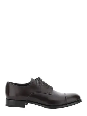 LIDFORT Almond-toe Lace-up Leather Shoes With Low Heel - Brown
