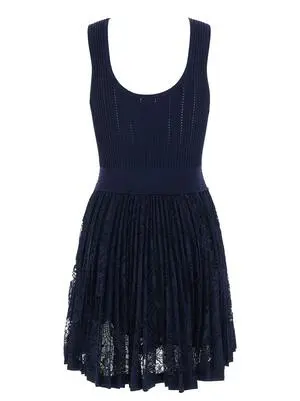 Simkhai U-neck Sleeveless Mini Dress With Elastic Waist And Lace-trim Skirt In Tech Fabric - Blu