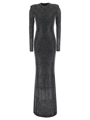 TWENTY FOURHAITCH Kaira Long Dress With Collar And Tulle Long Sleeves - Black