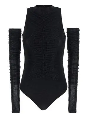 TWENTY FOURHAITCH Trava V-neck Tech Fabric Long Sleeve Bodysuit - Black