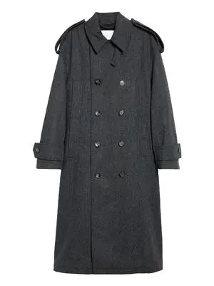 AMI Paris Heathered Wool Trench Coat - Gris Carbone