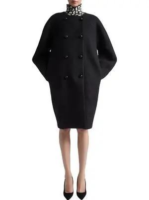 Carolina Herrera Double Breasted Wool Cocoon Coat - Black