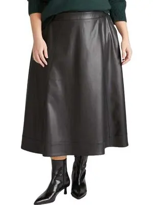 Universal Standard Charlotte Faux Leather Midi Skirt Black