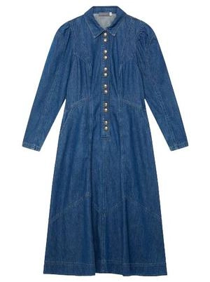Mint Velvet Denim Midi Classic Collar Shirt Dress - Blue