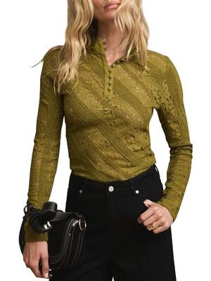 Mint Velvet Lace Detail Top - Green